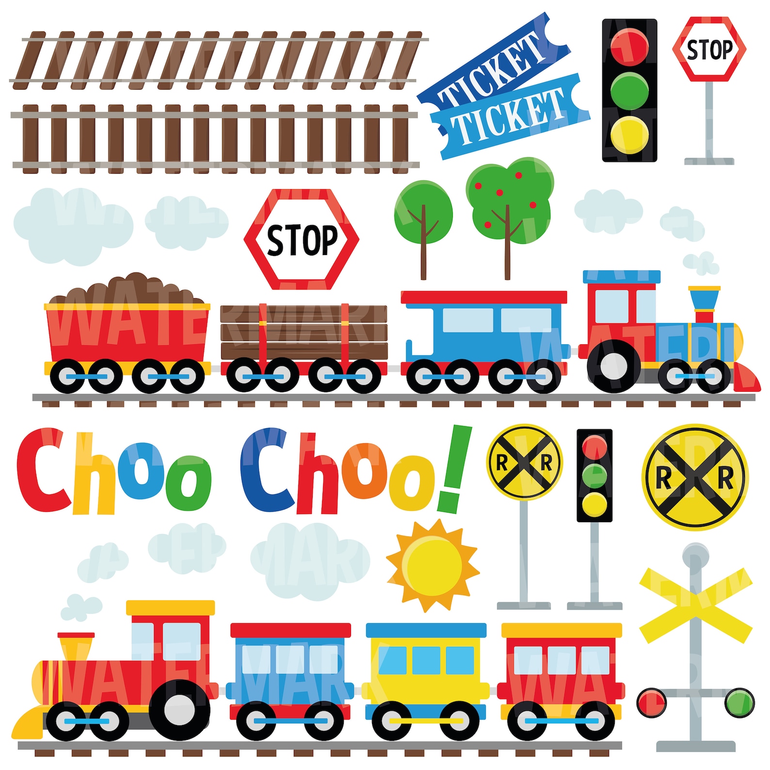 Train Set Clipart, Steam Train Clipart, Train Tracks, Transportation ...