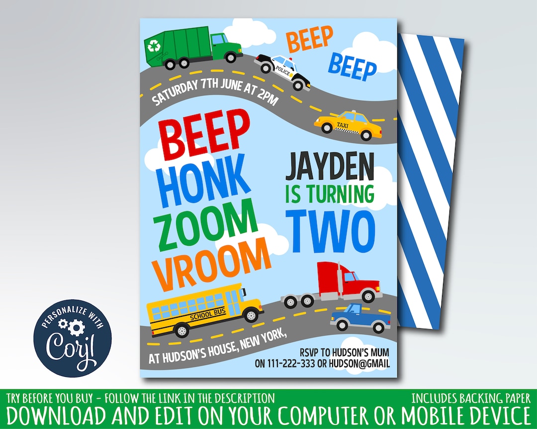 Transportation Birthday Party Invitation, Vehicles Party Invite, Roads ...