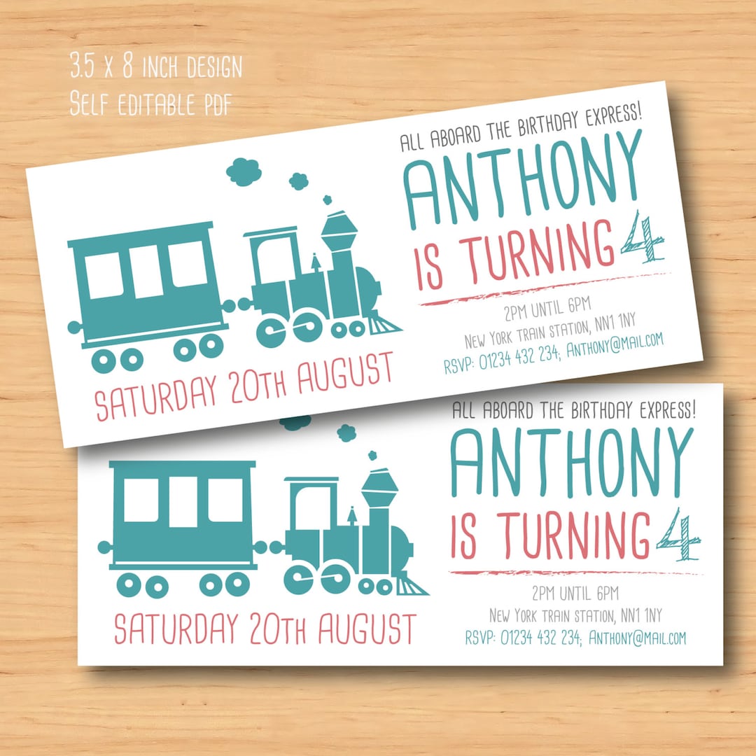 Train Ticket Birthday Invitation-self EDITABLE PDF -5 X 7 Inch ...