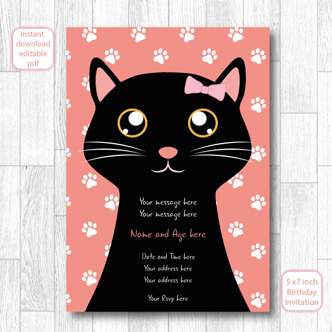 Instant Download Personalised Cat and Kitten Birthday Party Invitation ...