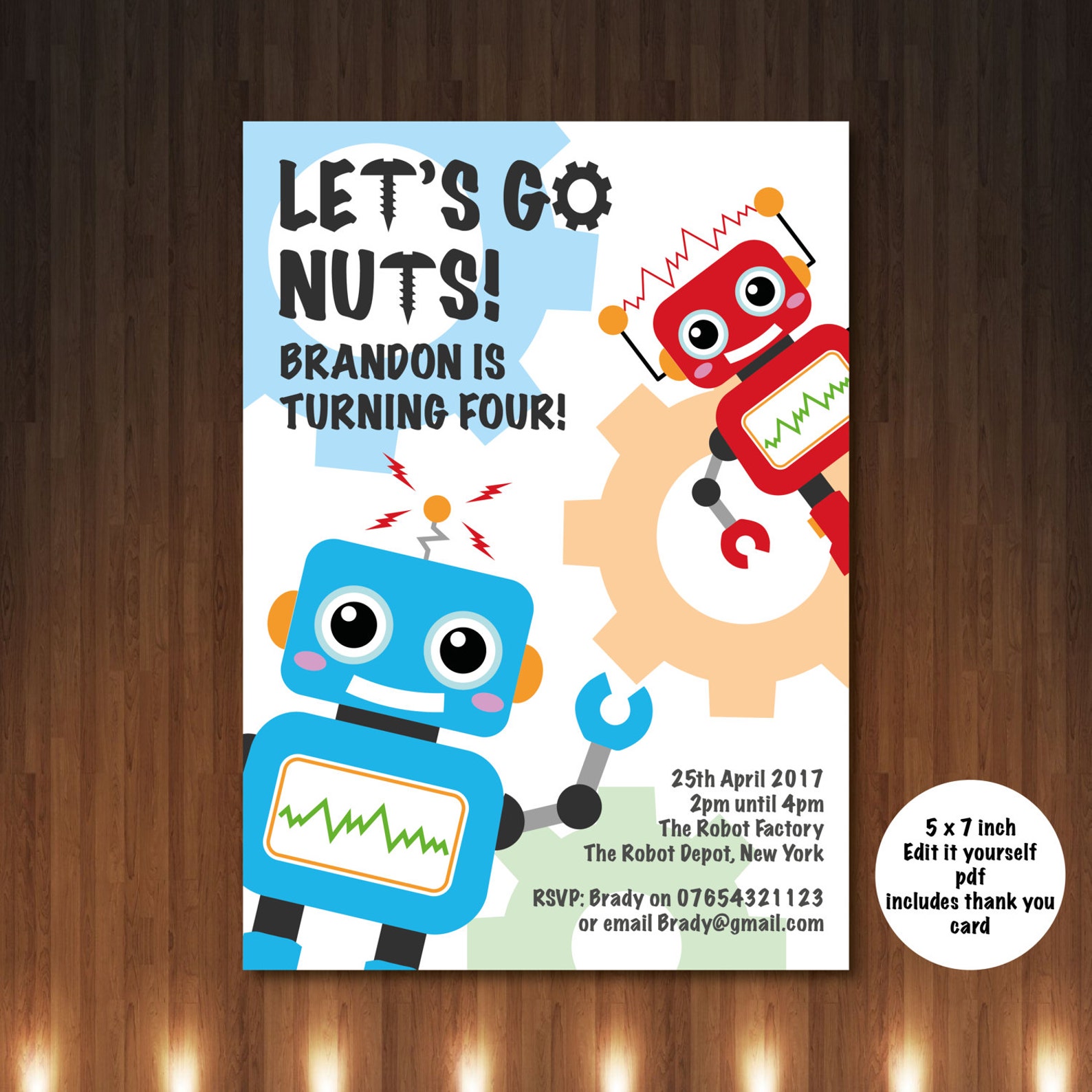 Instant download personalised robot birthday party invitation | Etsy