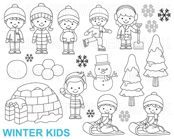 Children In Winter Clipart