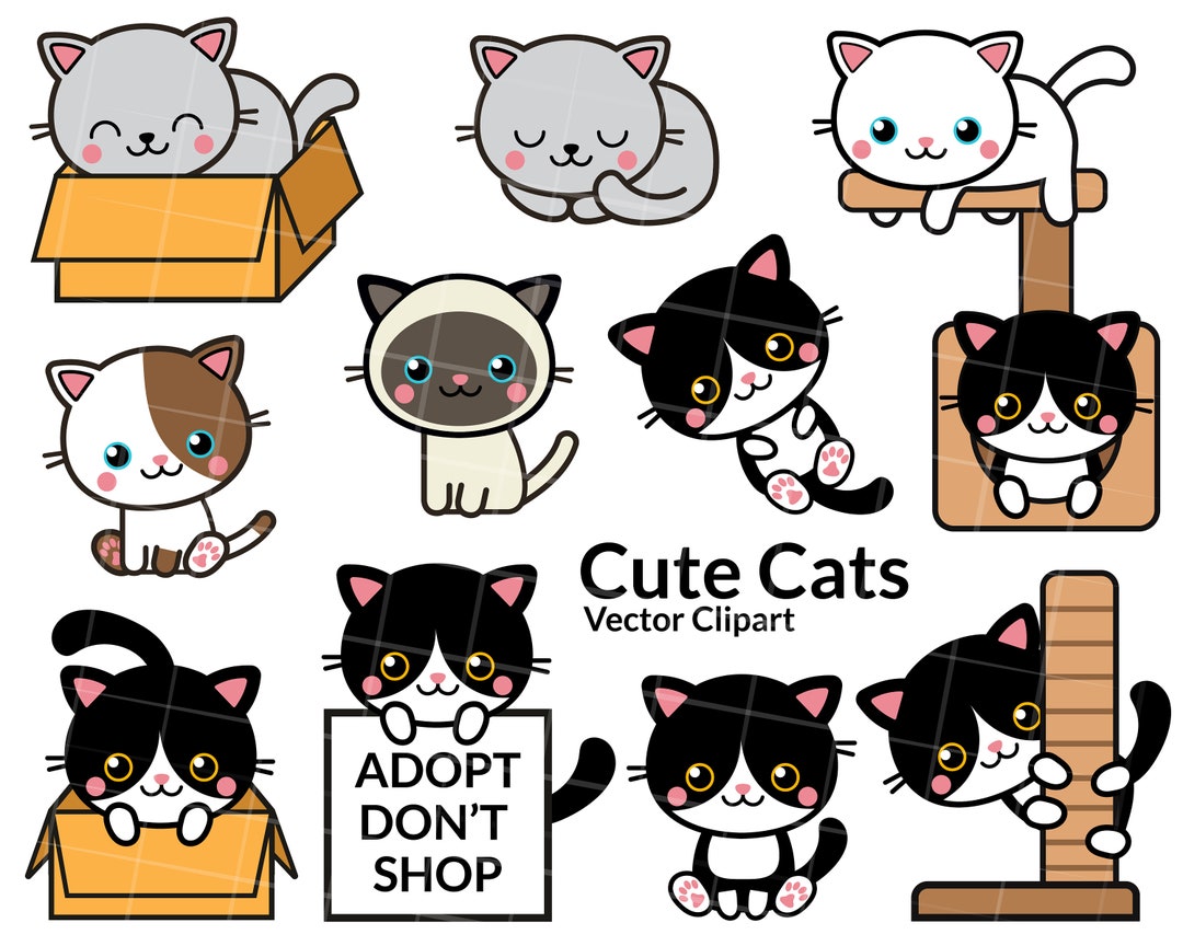 Kittens and Cats Clipart - Kitten Clipart - Cute Cats Clipart Set ...