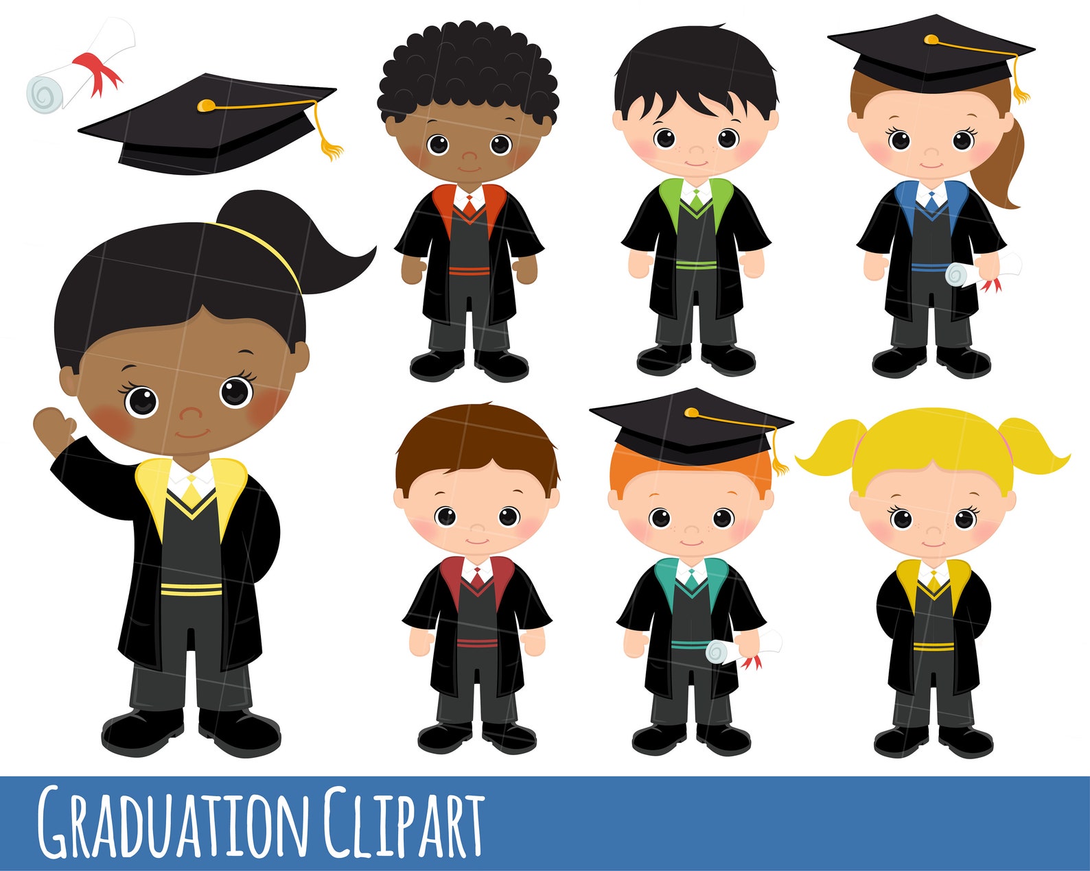 Graduation Clipart Graduation Graphics Scroll Cap Graduate - Etsy