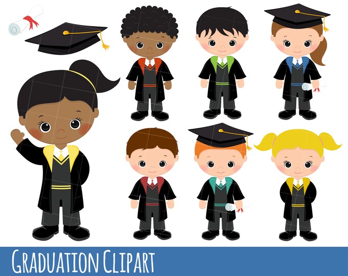Graduation Clipart, School, Graduate Boys With Blue Cape, Students ...