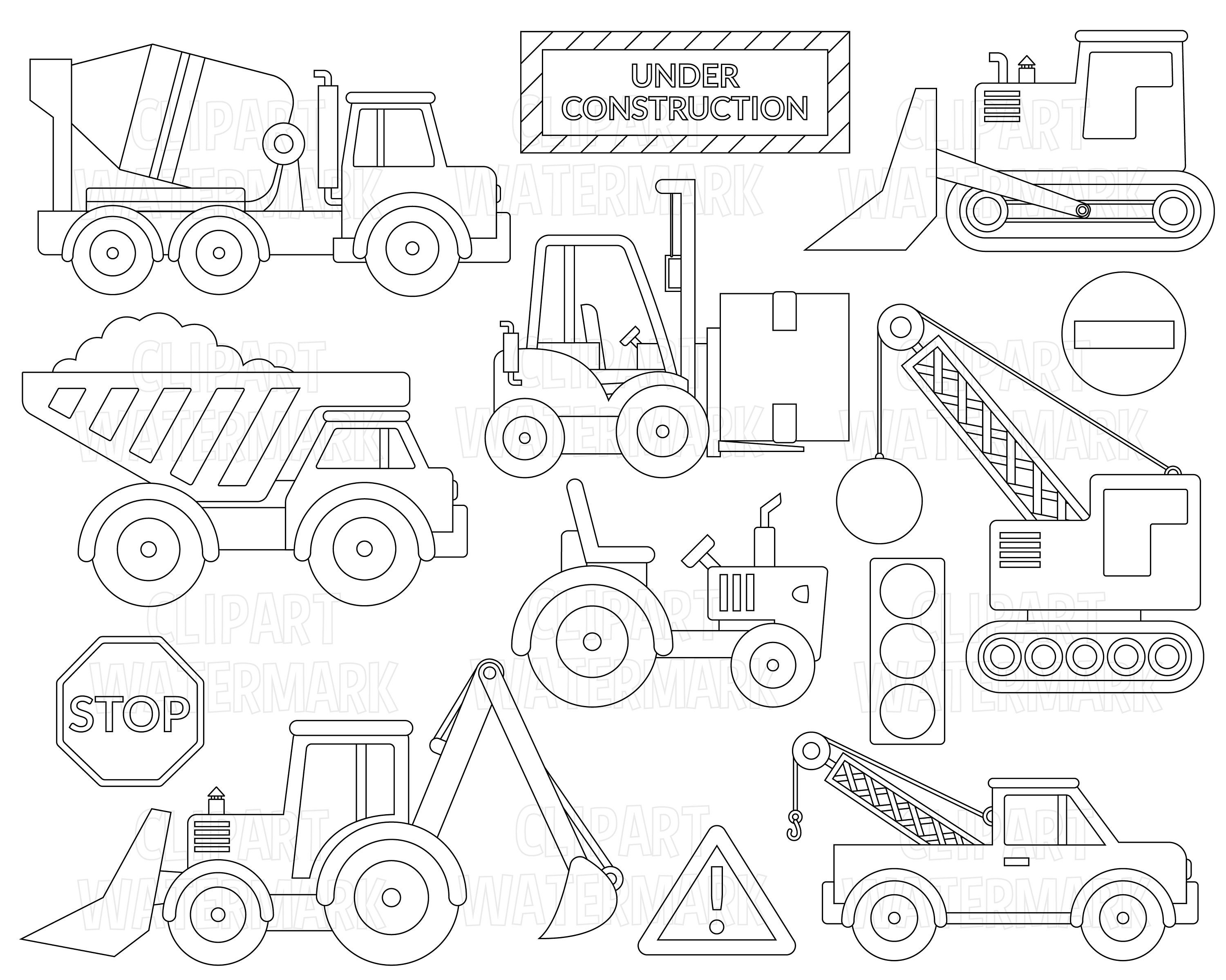 Construction Clipart, Instant Download Clipart, Dump Truck, Tractor ...
