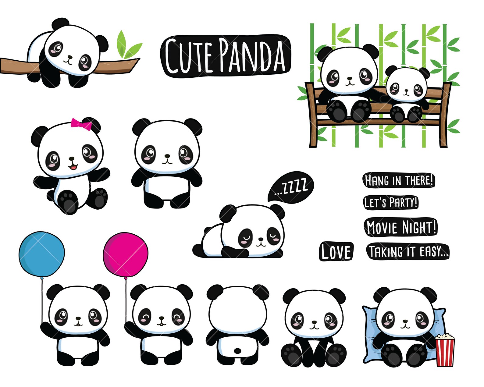 Kawaii Vector Clipart Kawaii Panda Bear Clipart Scrap Book - Etsy