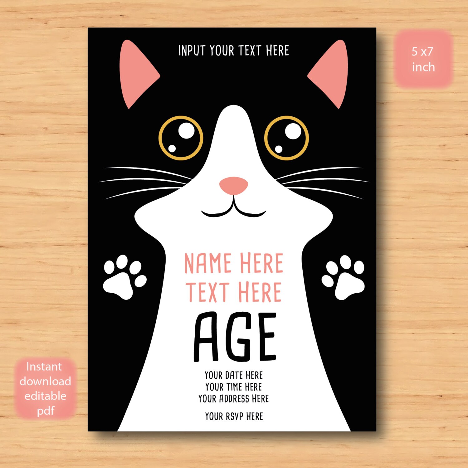 Cat Birthday Party Invitation Kitten Invitation Cat - Etsy UK