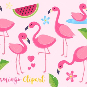 Flamingo Clipart, Tropical Summer Clipart, Birds, Tropical Plants, Palm ...