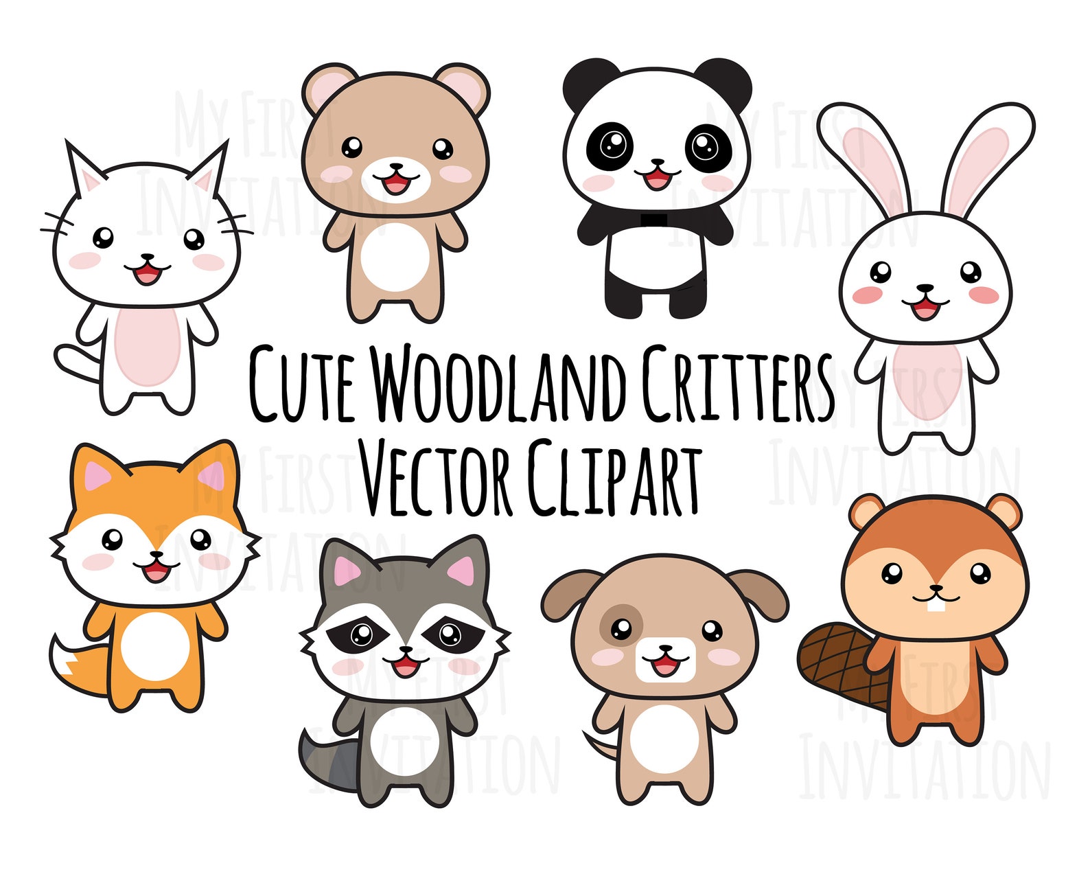 Vector Clipart Cute Animals Kawaii Animals 300 Dpi PNG Cute Dog Cat ...