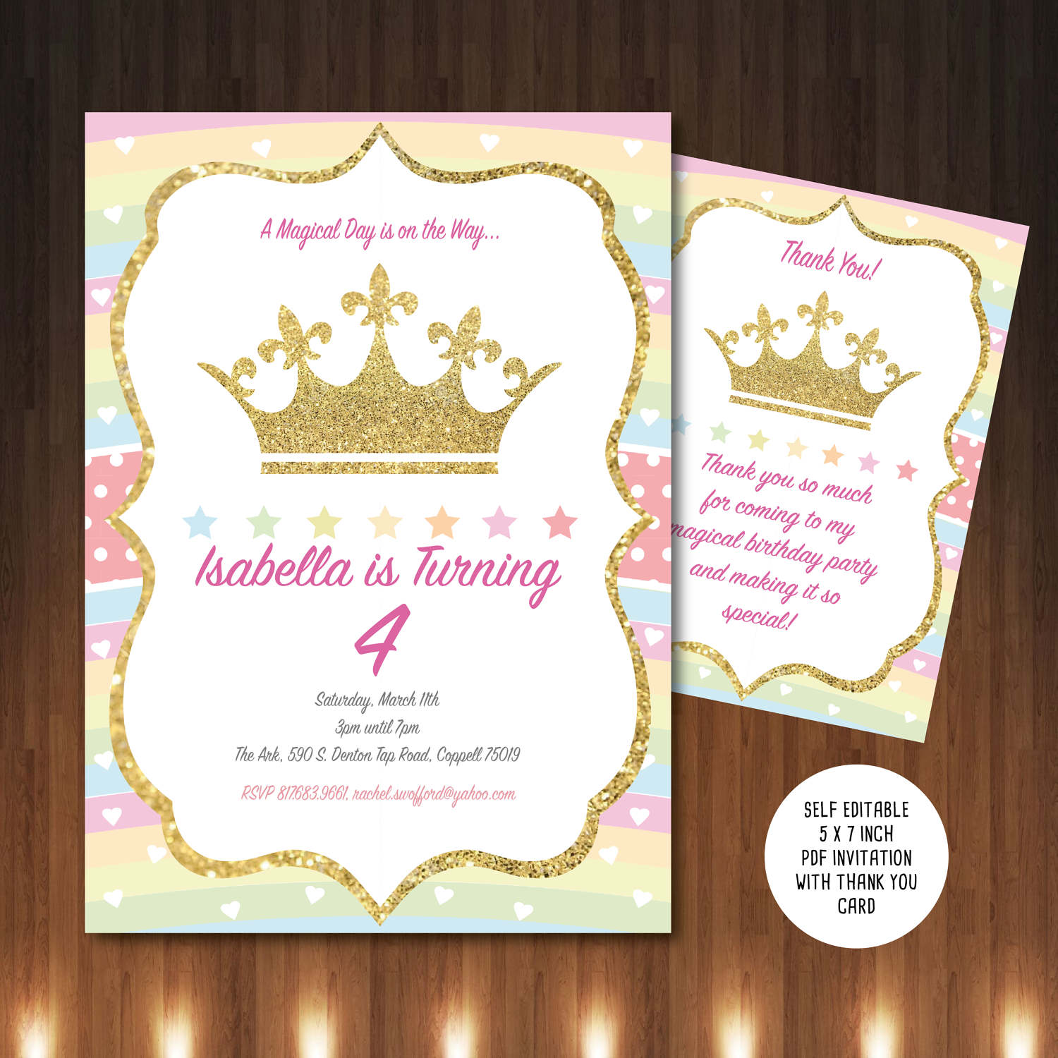 Printable Princess Crown Birthday Party Invitation and Baby Shower. 5 X ...