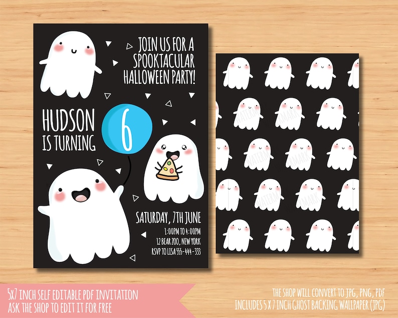 Instant Download Personalised Halloween Ghost Birthday Party Invitation ...