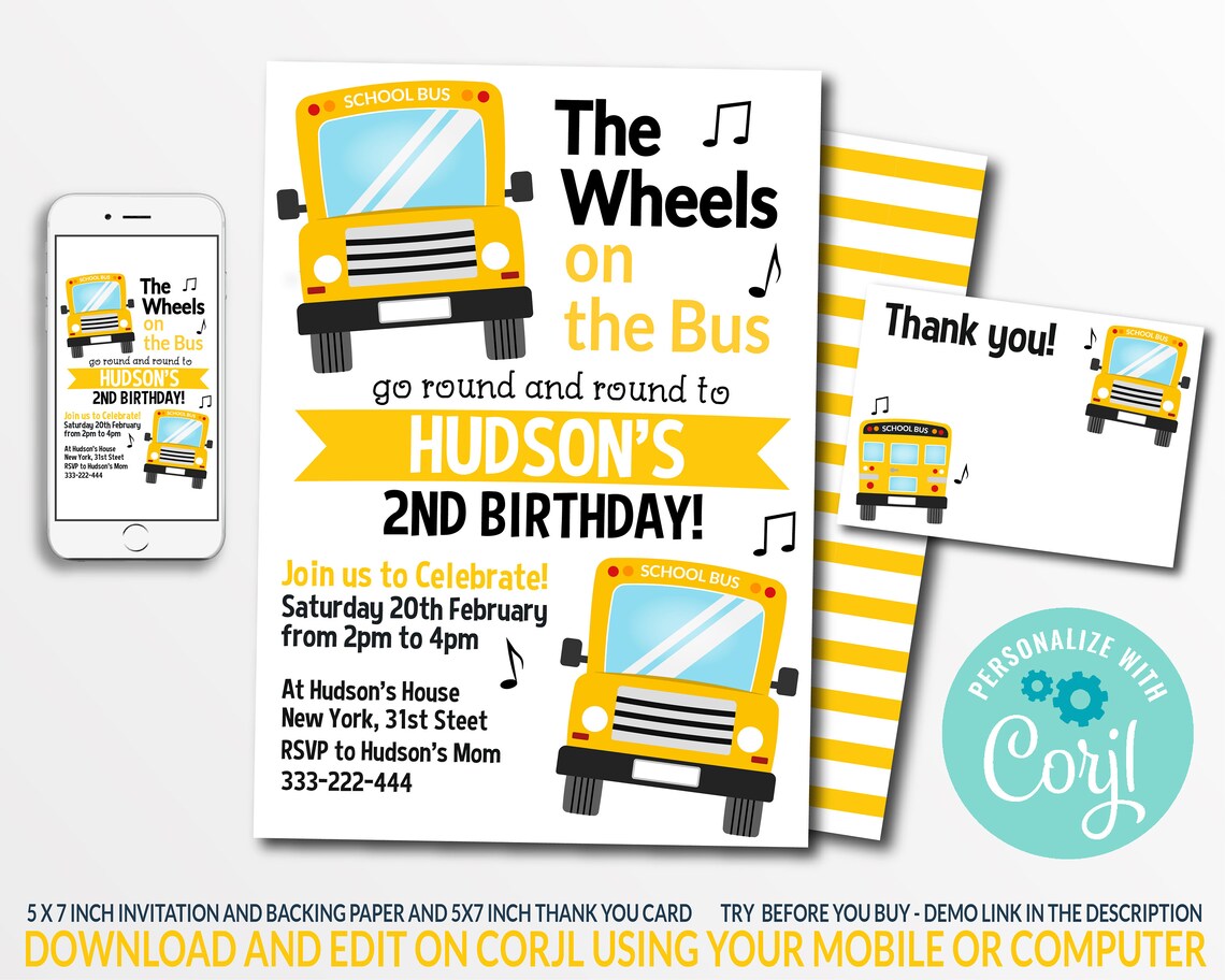 School Bus Birthday Party Invitation Wheels on the Bus Party | Etsy