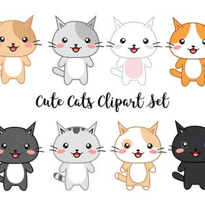 Vector Clipart Kawaii Cats Cute Cats Clipart Set High | Etsy