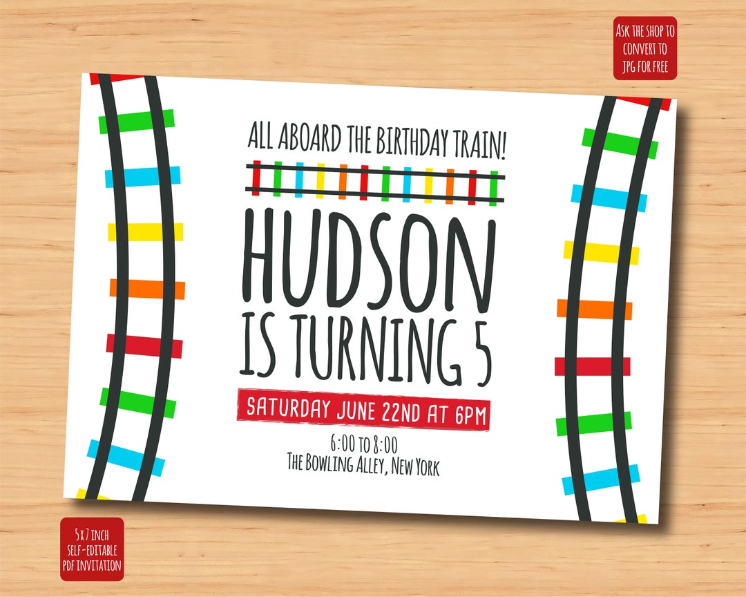 Train Tracks Birthday Invitation-train Baby Shower SELF EDITABLE PDF -5 ...
