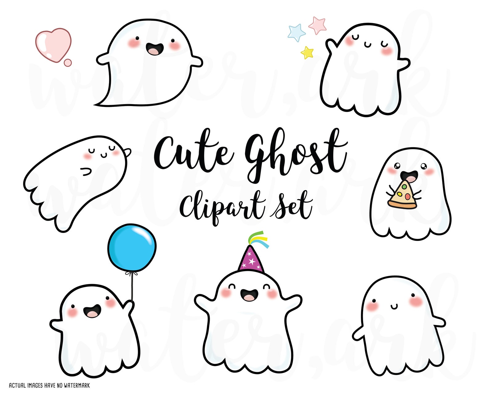 Vector Clipart - Kawaii Ghosts, Kawaii Halloween - Cute Ghosts Clipart ...