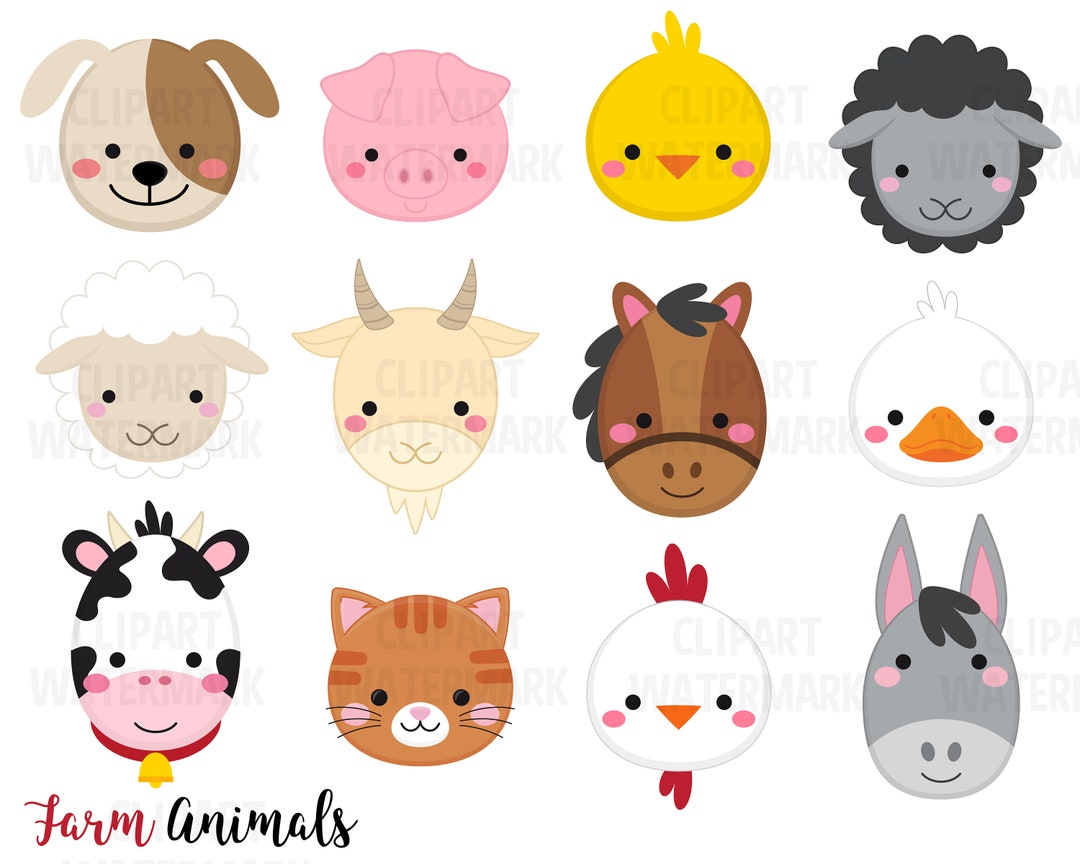 Farm Animal Faces Clipart, Safari Animals, Cats, Dogs, Sheep, Lamb ...