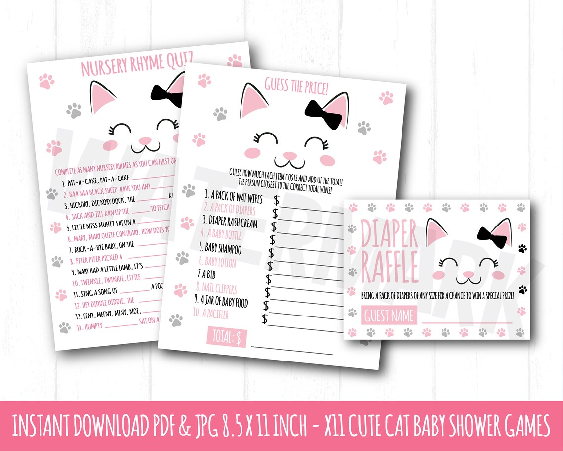 Cat Baby Shower Games, X 11 Jpg and Pdf - Cat Baby Shower Games, 8.5x11 ...