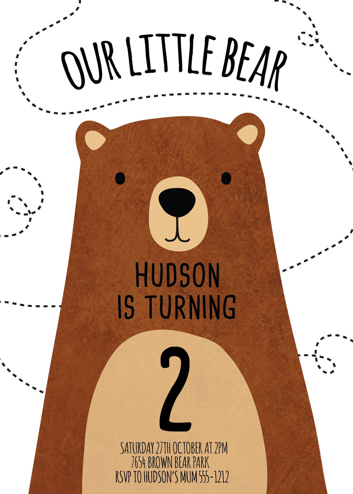 Bear Birthday Party Invitation 5x7 Inch Instant Download Self - Etsy