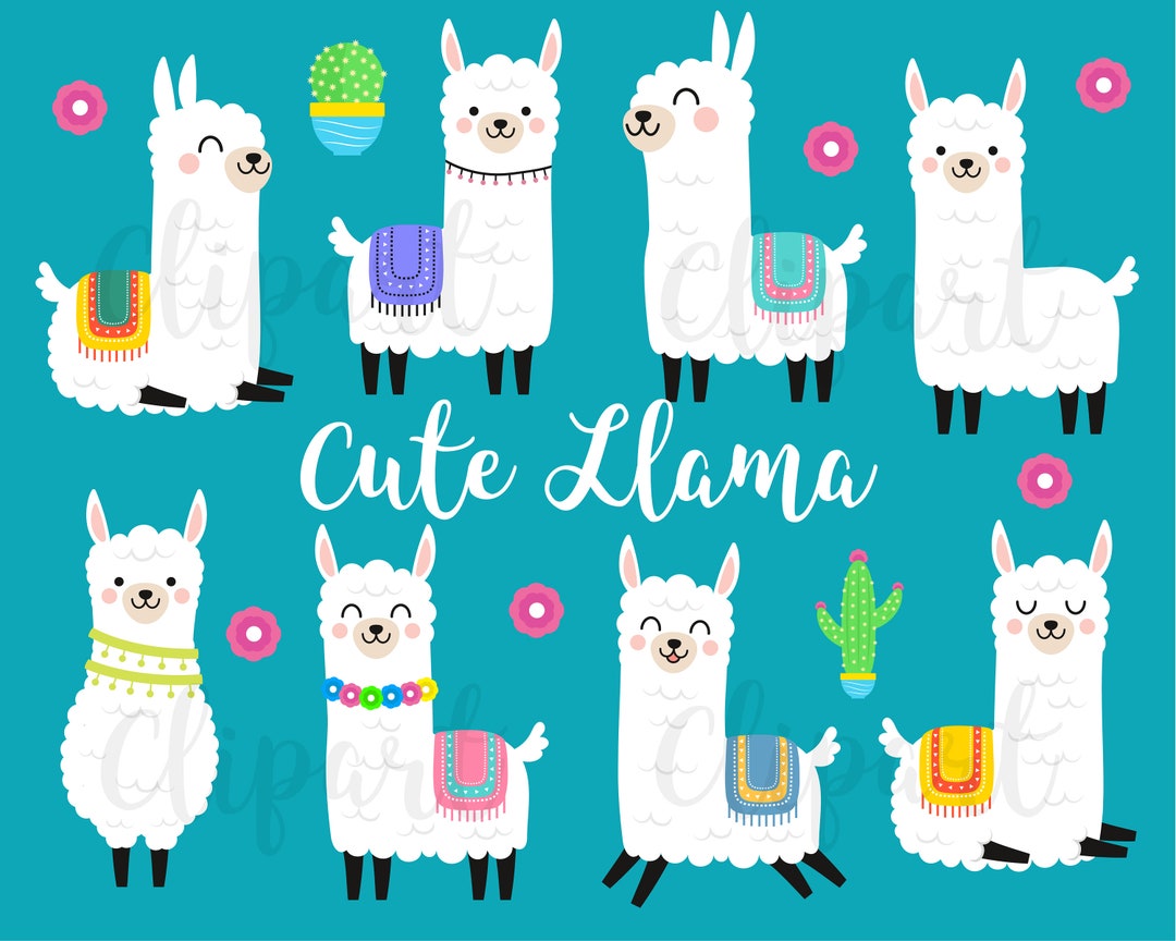 Llama Clipart - Cute Llama Clipart - Cute Alpaca Clipart Set - Vector ...