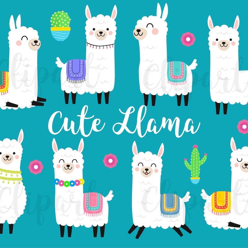 Cute Llama Clipart - Etsy