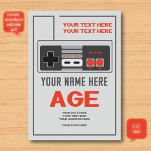 Nintendo Game Birthday Invitation Personalised - SELF EDITABLE PDF - 5 ...