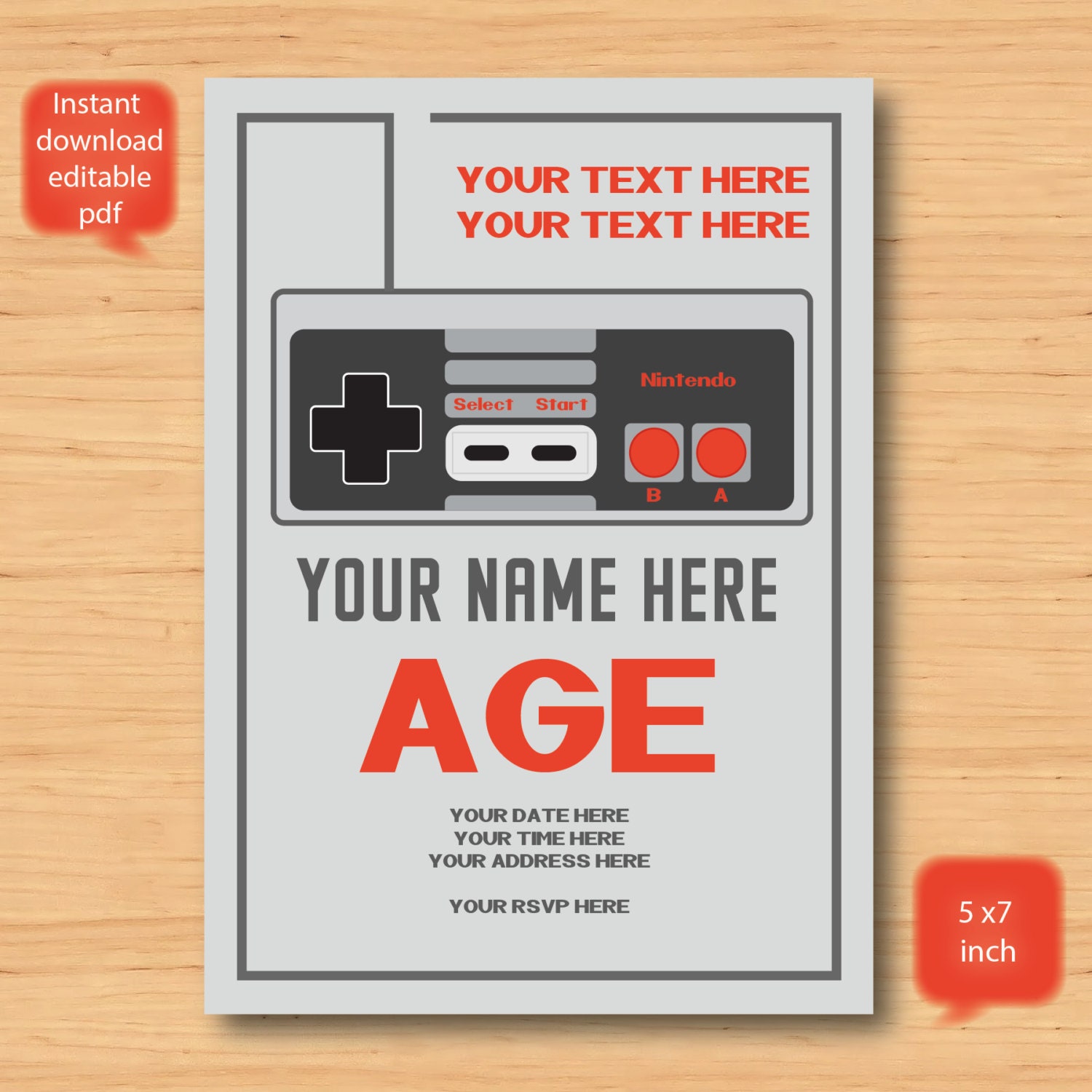 Nintendo Game Birthday Invitation Personalised SELF EDITABLE | Etsy