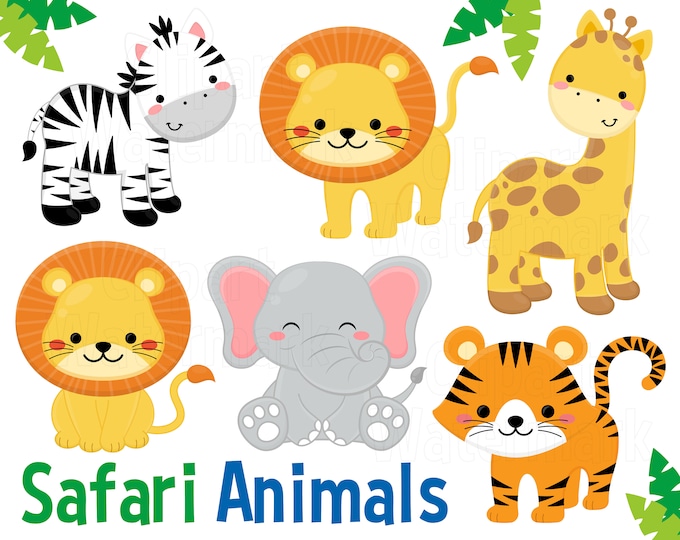 Safari Animals Clipart - Jungle Animals Clipart - Lion - Tiger ...