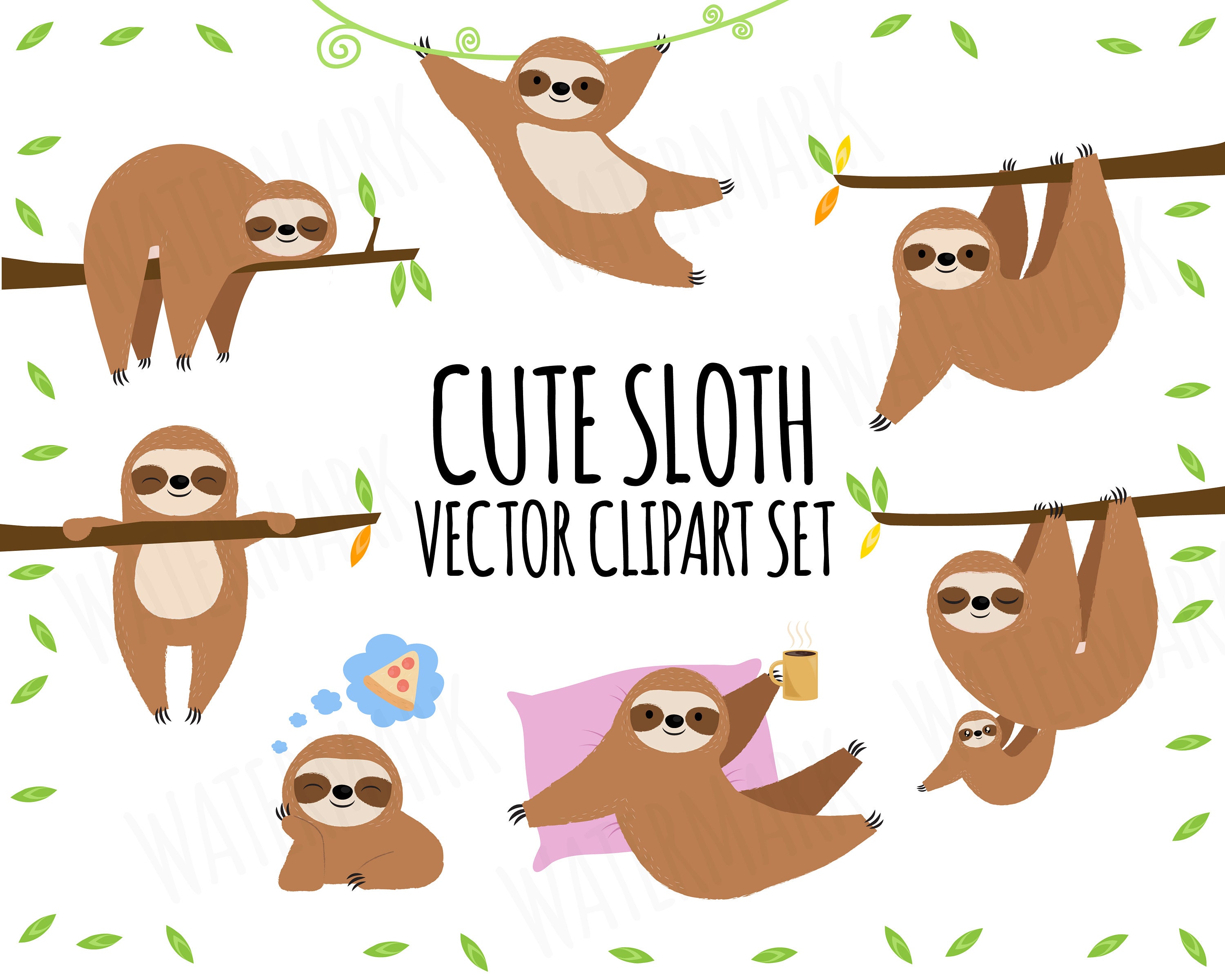 Vector Clipart Sloths Sloth Bear Clipart Scrap Book - Etsy UK