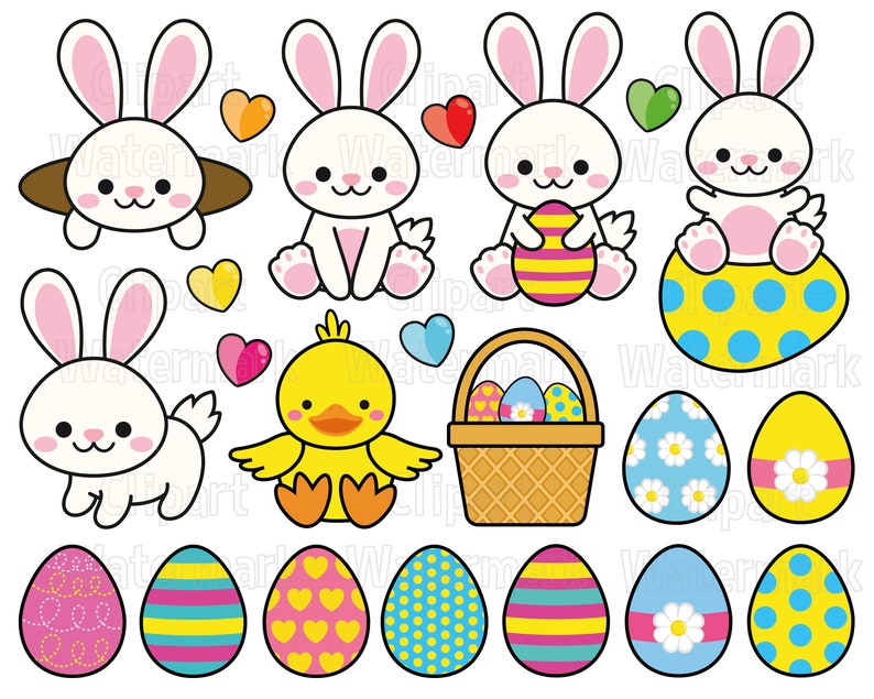 Easter Clipart Set, Easter Bunny Clipart, Easter Rabbit Clipart, Easter ...