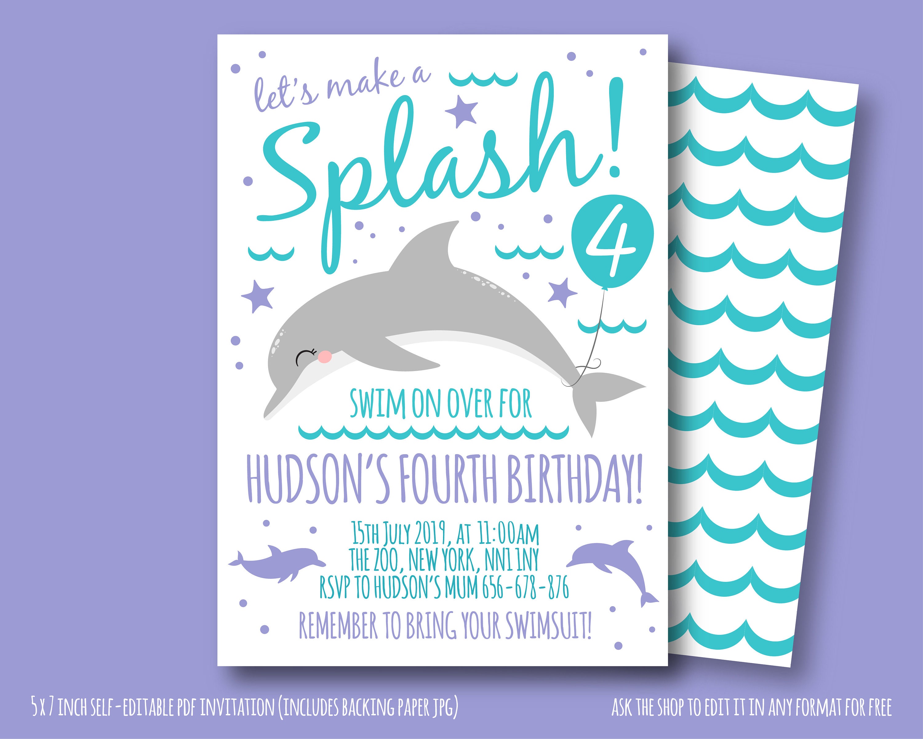 Dolphin Birthday Invitation, Dolphin Party, Let's Make a Splash, Whale ...