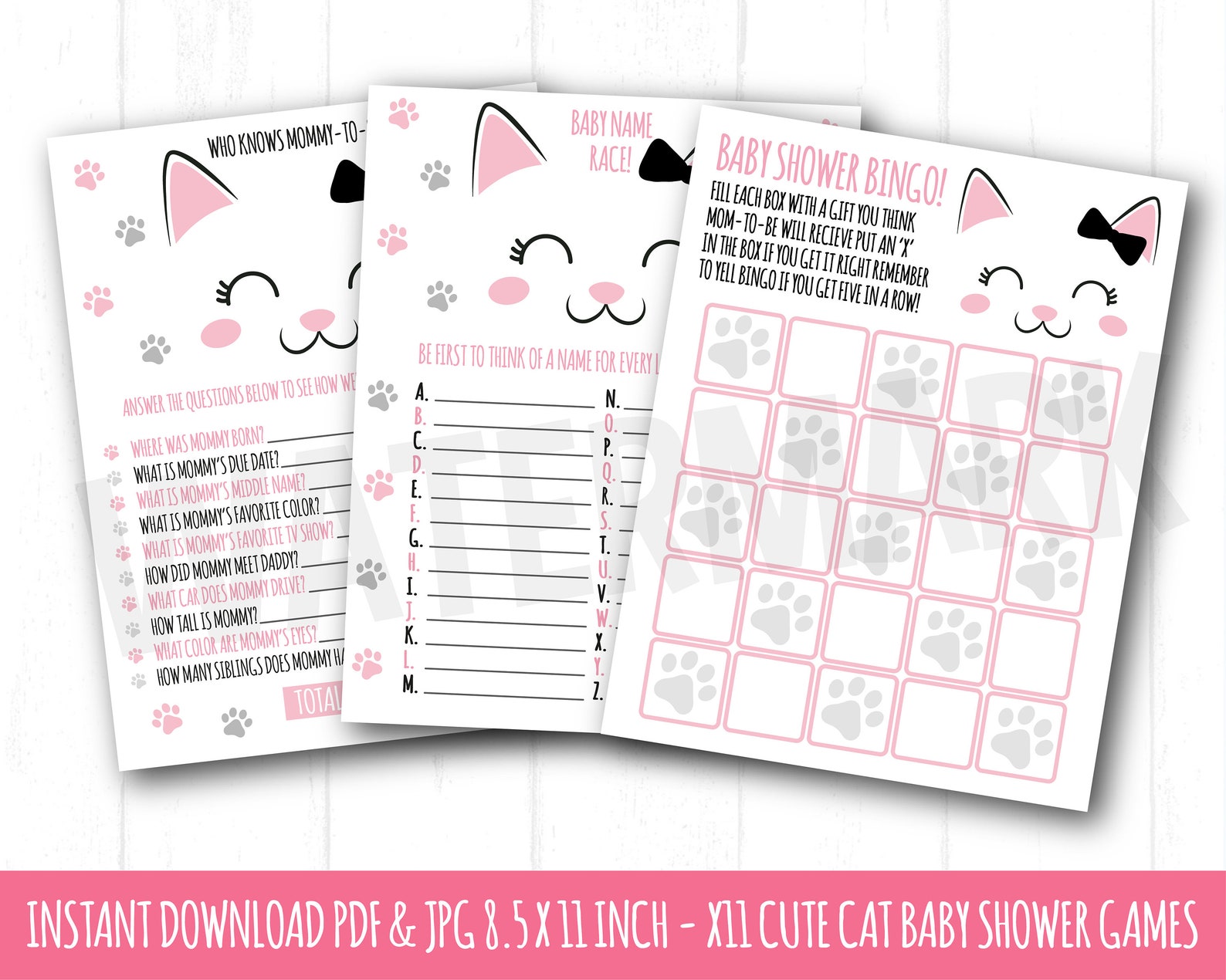 Cat Baby Shower Games, X 11 Jpg and Pdf - Cat Baby Shower Games, 8.5x11 ...