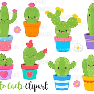 Cactus Clipart Kawaii Cactus Clipart Cute Cacti Clipart | Etsy