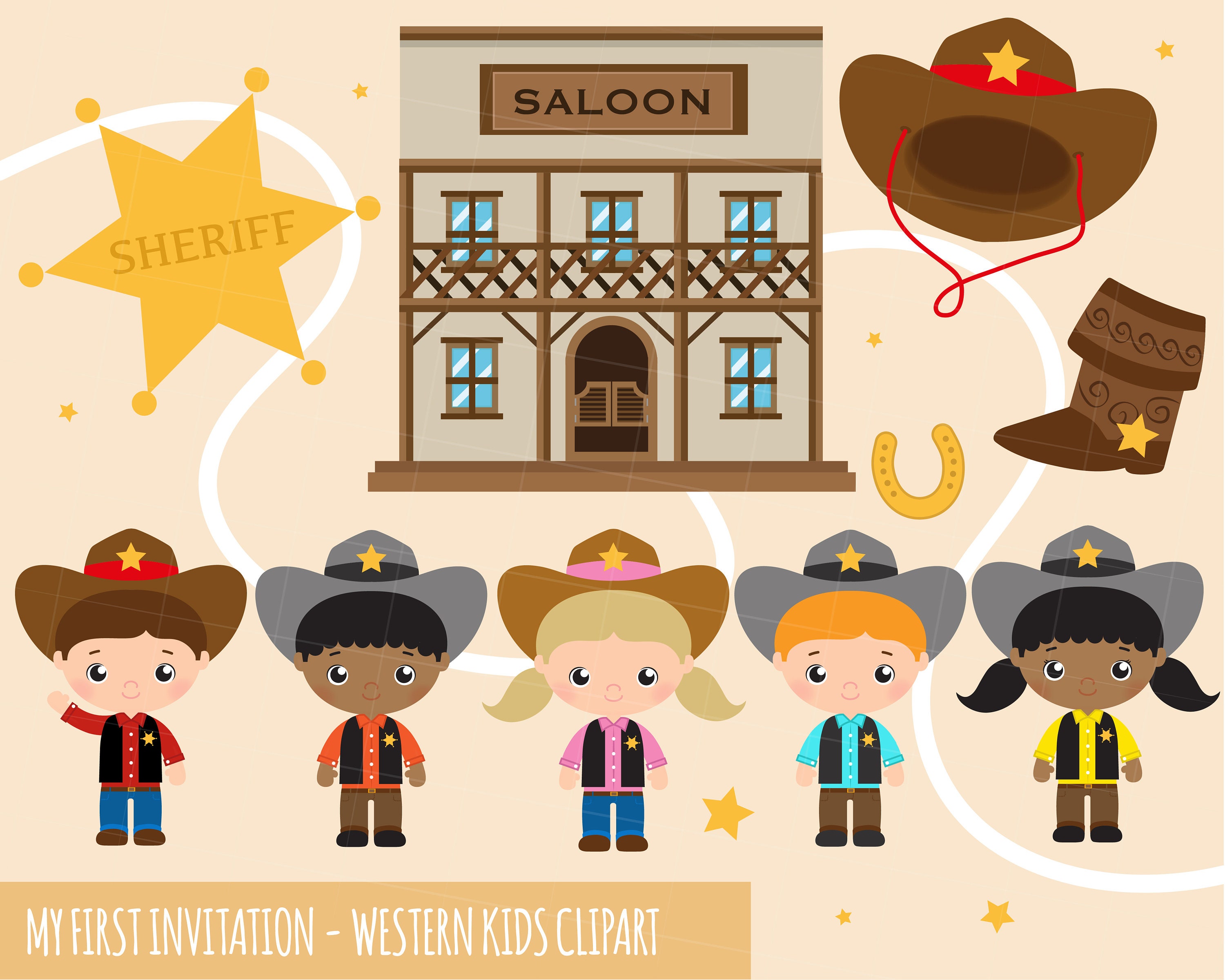 Instant Download Cute Cowboy and Wild West Png Vector Clipart Set - Etsy UK