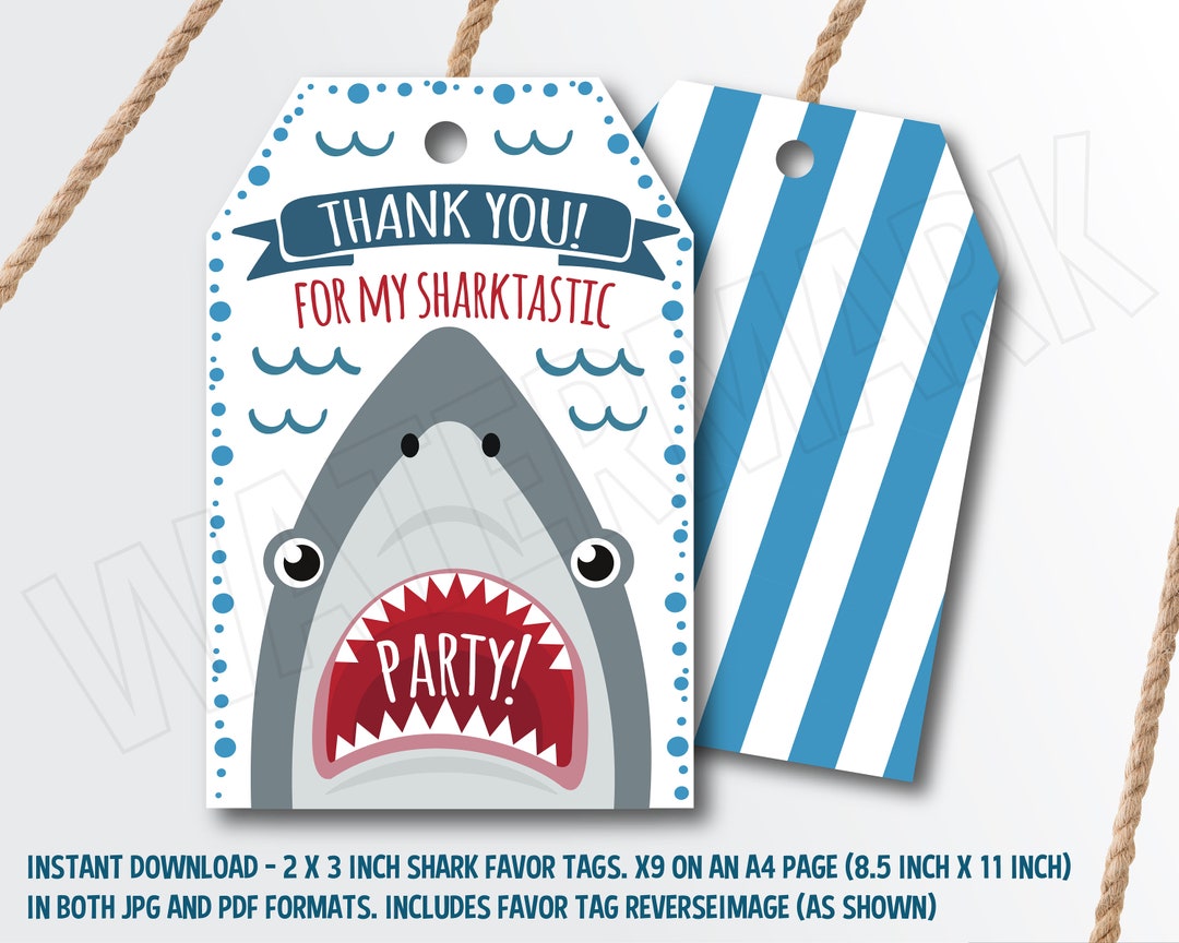 Shark Birthday Favor Tags, INSTANT DOWNLOAD, Shark Thank You Tags ...