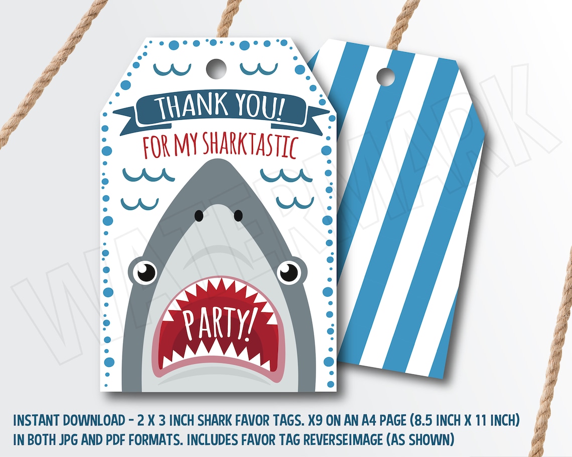 Shark Birthday Favor Tags, INSTANT DOWNLOAD, Shark Thank You Tags ...