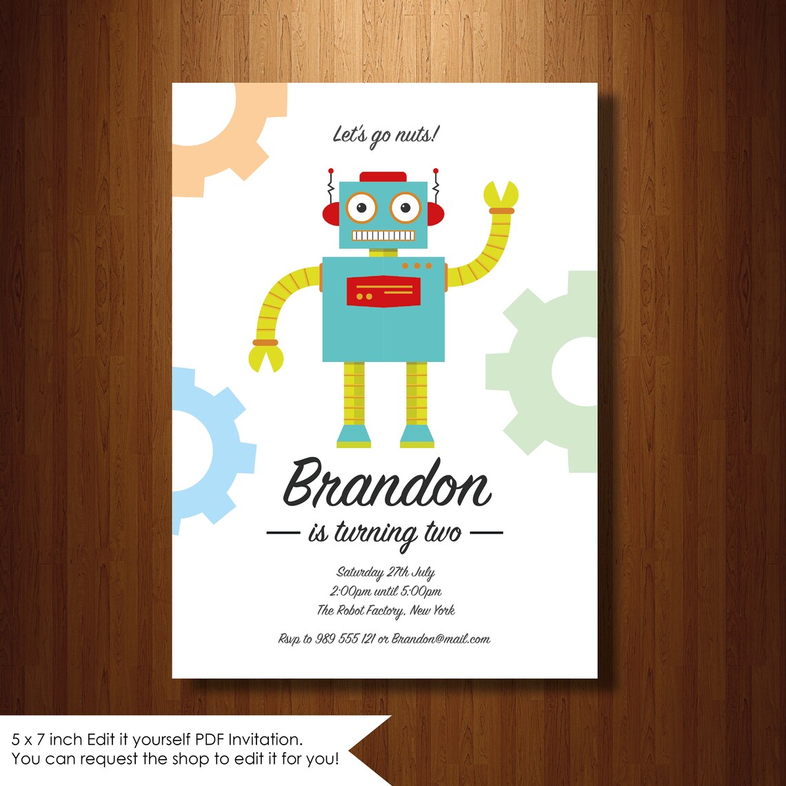 Instant Download Personalised Robot Birthday Party Invitation | Etsy
