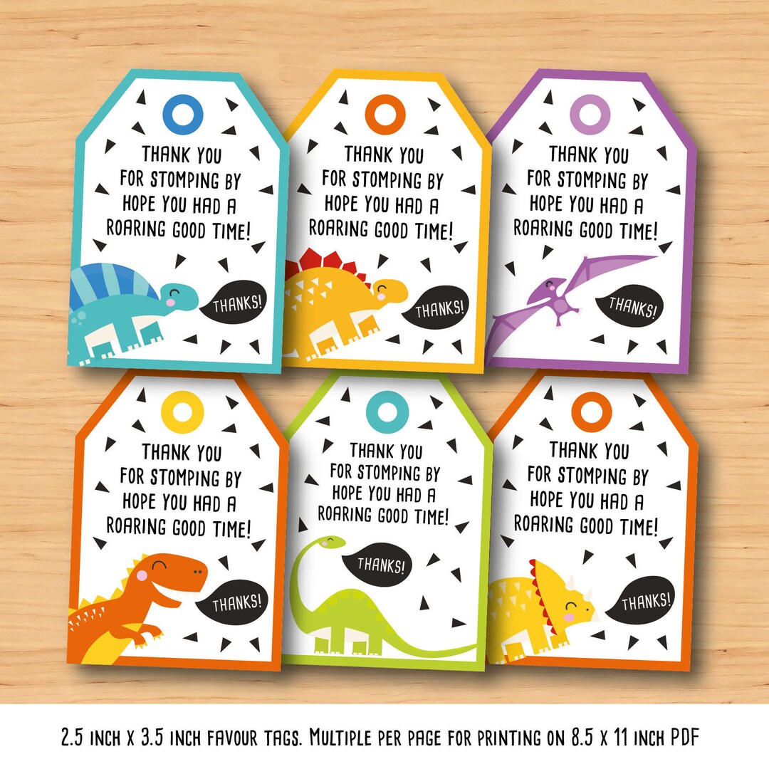 Dinosaur Birthday Favor Tags, 3.5 X 2.5 Inch Instant Download Pdf ...