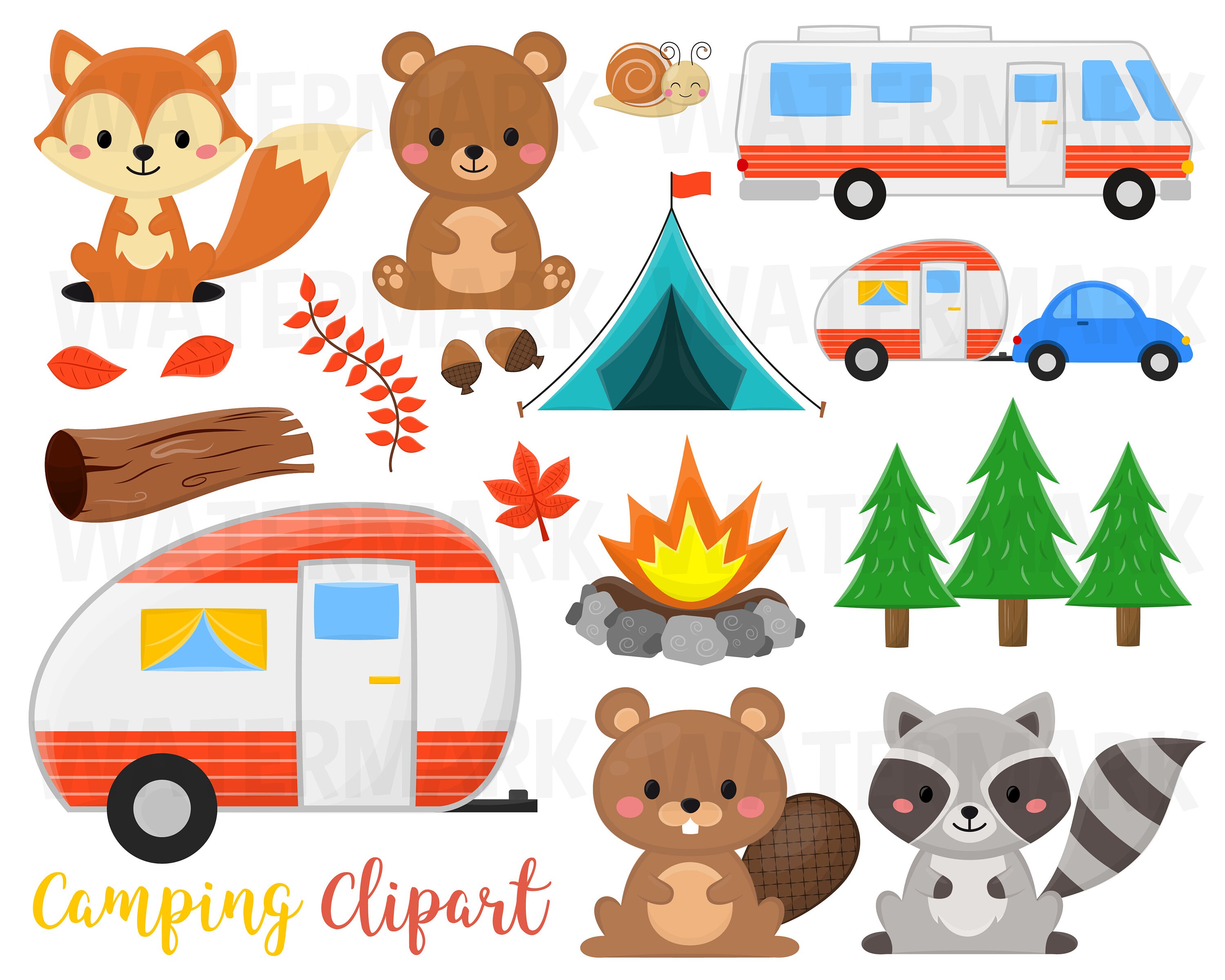 Camping Clipart Woodland Clipart camper van caravan | Etsy