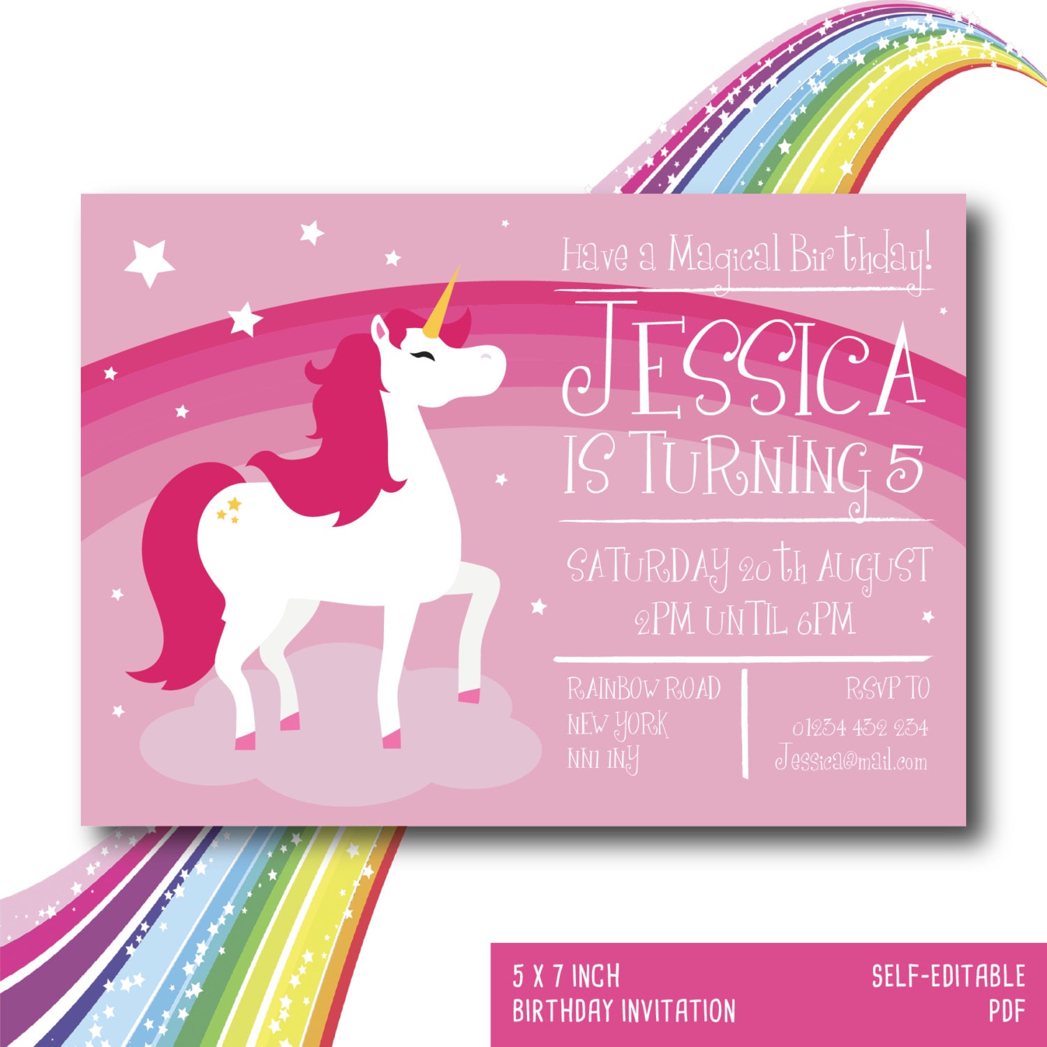 Unicorn Invitation, Printable, Customized, DIY Invitation, Girl's ...