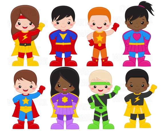 Superhero Clipart Boys Super hero Clip art Girls Super Hero | Etsy