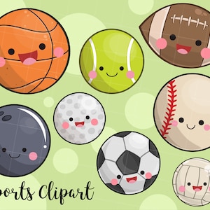 Kawaii Sports Clipart, Baseball Clipart, Football, Baseball, Basketball ...