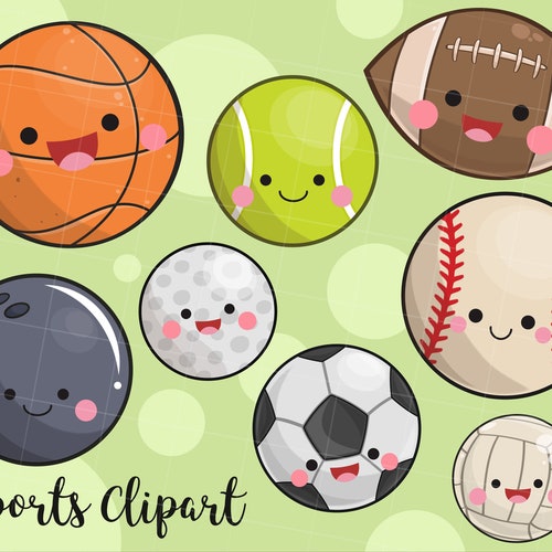 Kawaii Sports Clipart Baseball Clipart Football Baseball - Etsy