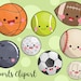 Kawaii Sports Clipart, Baseball Clipart, Football, Baseball, Basketball ...