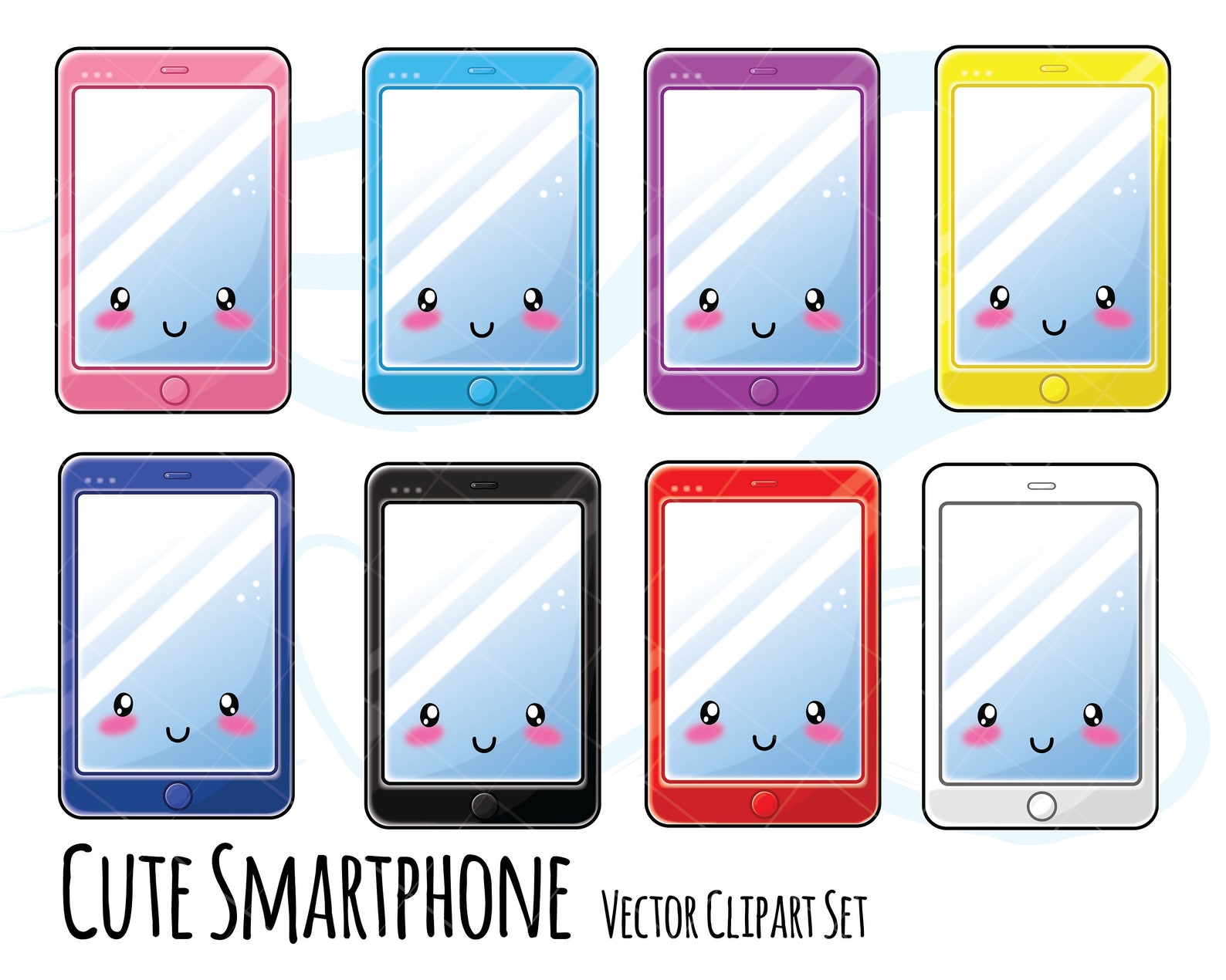 Vector Clipart Kawaii Phone and Smartphone Cute Phone | Etsy