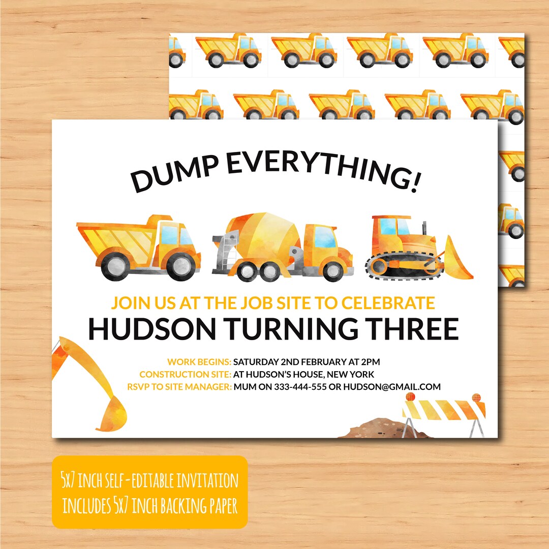 Construction Invitation, Construction Invite, Construction Birthday ...