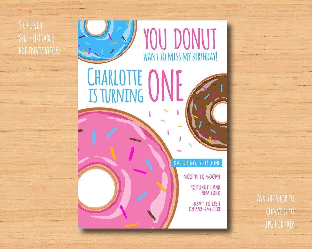 Donut Birthday Invitation, Donut Party, Donut Invite, Donut Birthday ...