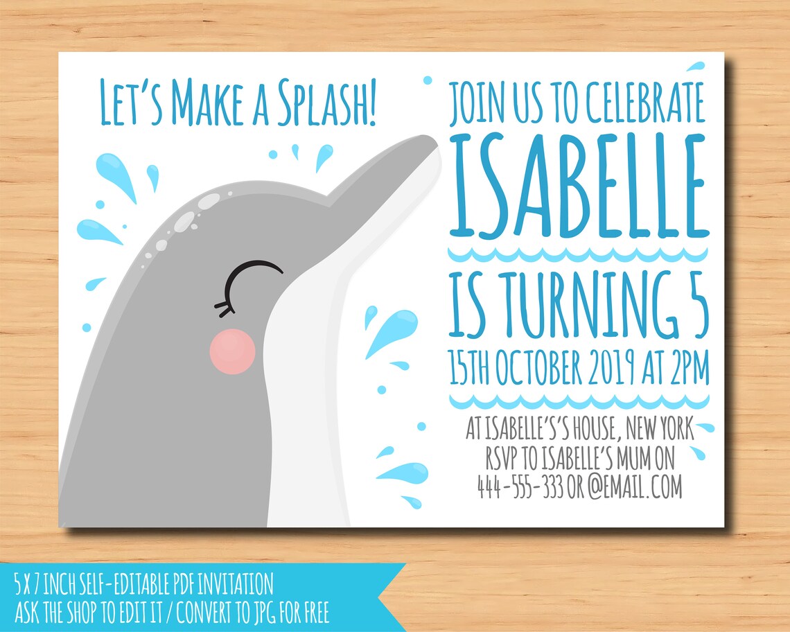 Dolphin Birthday Invitation, Dolphin Party, Let's Make a Splash, Whale ...