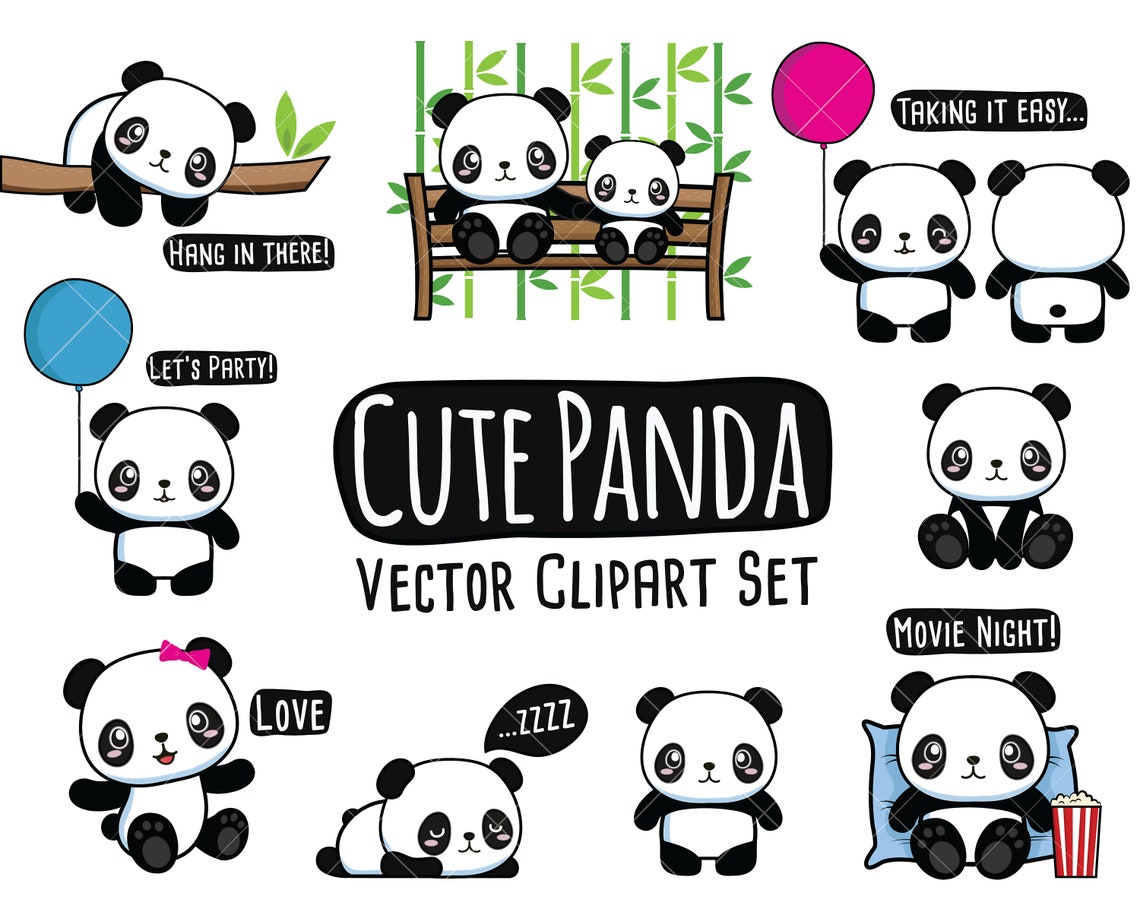 Kawaii Vector Clipart Kawaii Panda Bear Clipart Scrap Book - Etsy