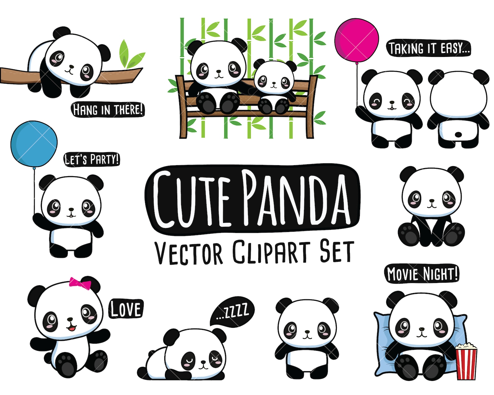 Kawaii Vector Clipart Kawaii Panda Bear Clipart Scrap Book - Etsy